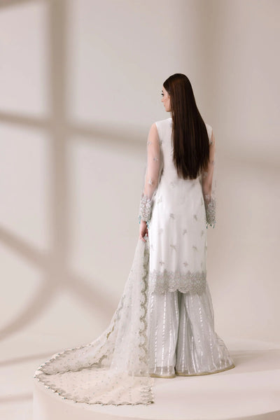 Ivory Embellished Net Shirt with Shararah & Dupatta | Rasm by Mona – M ...